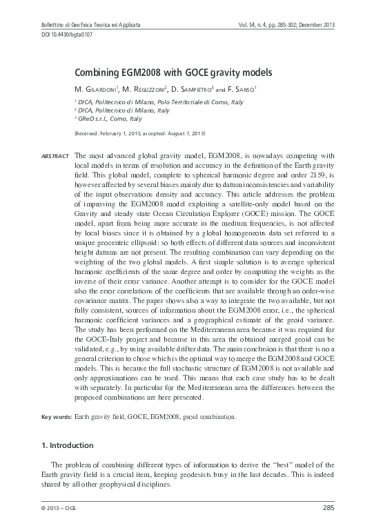 (PDF) Combining EGM2008 with GOCE gravity models