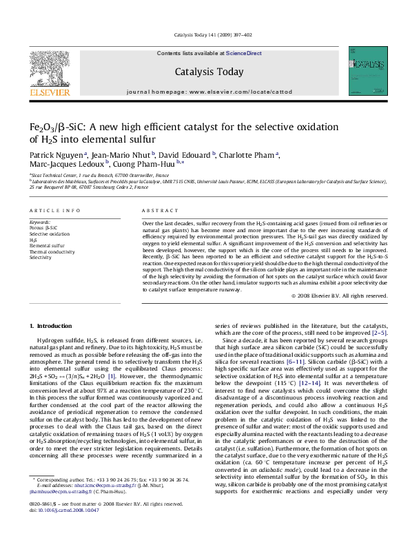 (PDF) Fe2O3/β-SiC: A new high efficient catalyst for the selective ...