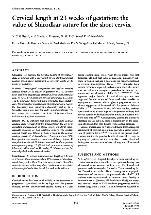 (PDF) Cervical length at 23 weeks of gestation: the value of Shirodkar ...
