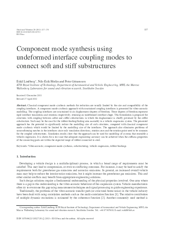 Pdf Component Mode Synthesis Using Undeformed Interface Coupling Modes To Connect Soft And