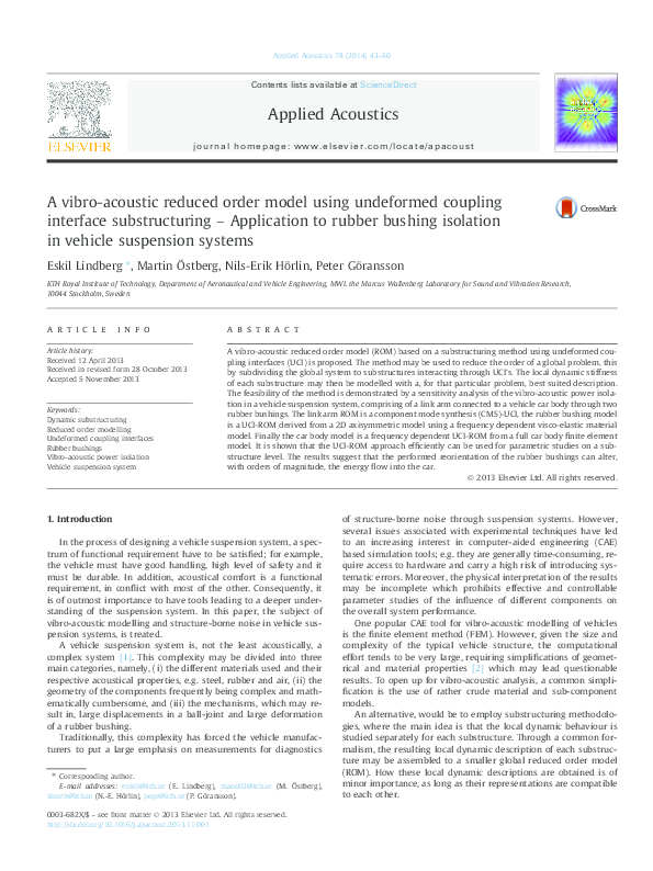 Pdf A Vibro Acoustic Reduced Order Model Using Undeformed Coupling Interface Substructuring