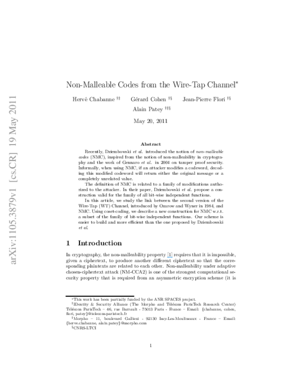 PDF Non malleable Codes From The Wire tap Channel Herve Chabanne pdf-non-malleable-codes-from-the-wire-tap-channel-herve-chabanne