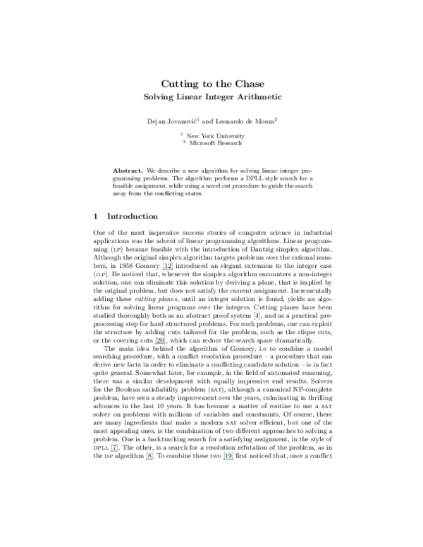 (PDF) Cutting to the Chase Solving Linear Integer Arithmetic