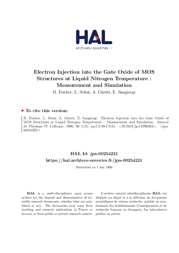 (PDF) Electron Injection into the Gate Oxide of MOS Structures at ...