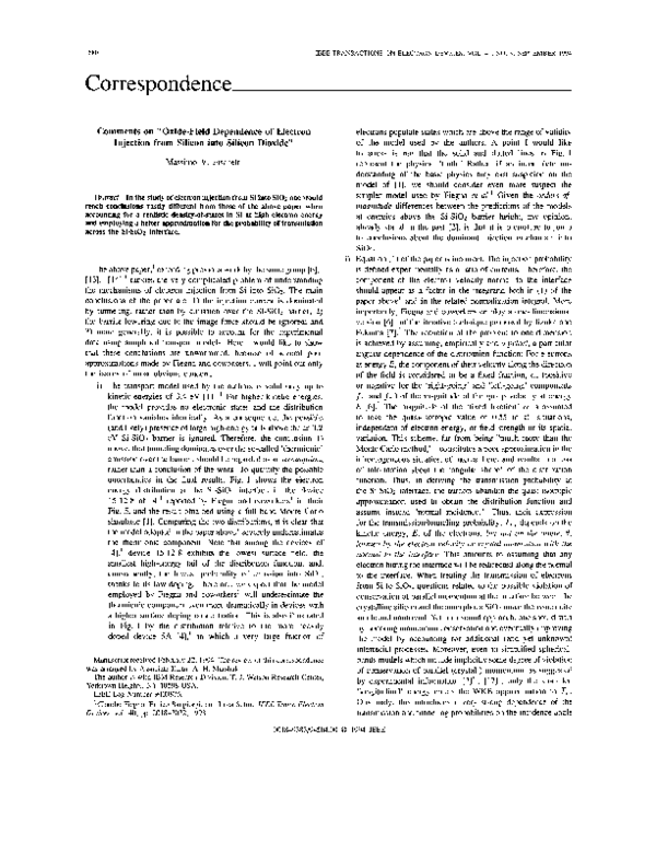 (PDF) Comments on "Oxide-field dependence of electron injection from ...