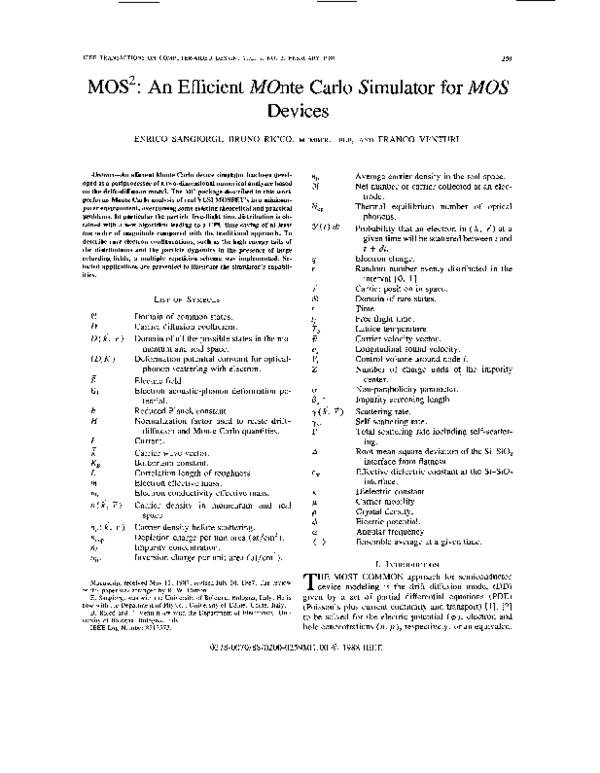(PDF) MOS/sup 2/: an efficient MOnte Carlo Simulator for MOS devices