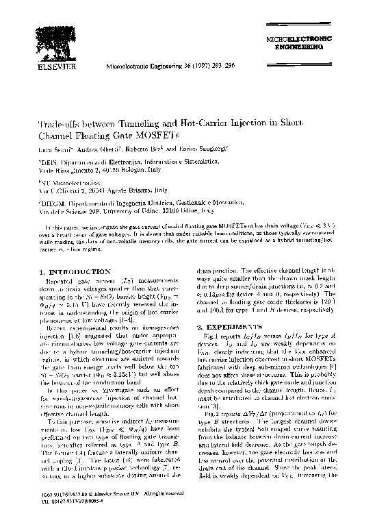 (PDF) Trade-offs between tunneling and hot-carrier injection in short channel floating gate MOSFETs