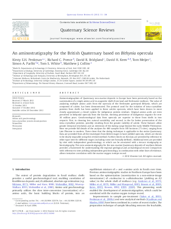 (PDF) An aminostratigraphy for the British Quaternary based on Bithynia ...