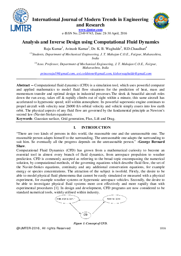 Pdf Analysis And Inverse Design Using Computational Fluid Dynamics