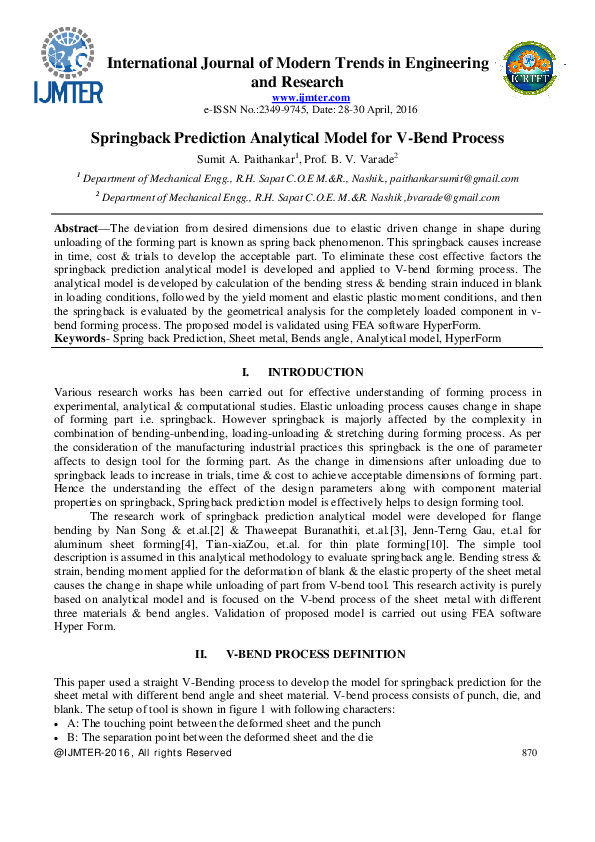 (PDF) Springback Prediction Analytical Model for V-Bend Process
