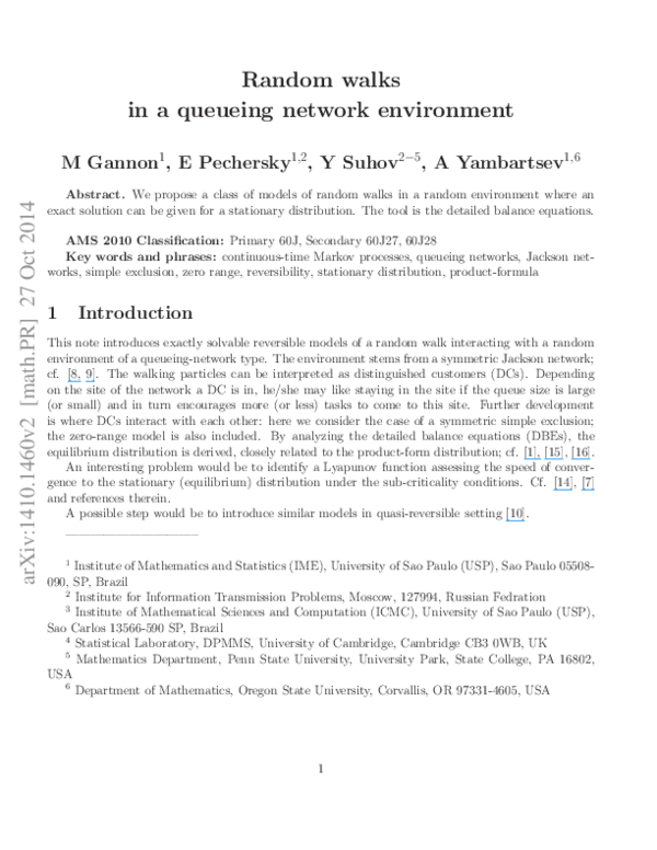 (PDF) Random walks in a queueing network environment