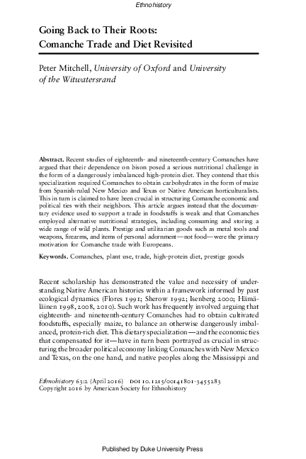 (PDF) Going Back to Their Roots: Comanche Trade and Diet Revisited