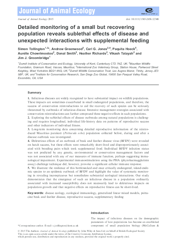 (PDF) Detailed monitoring of a small but recovering population reveals sublethal effects of ...