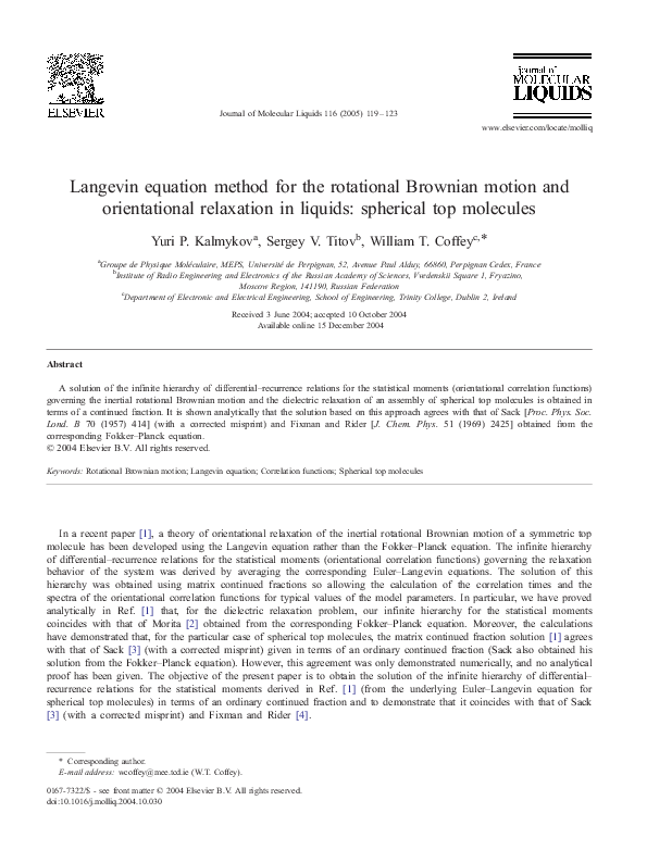 (PDF) Langevin equation method for the rotational Brownian motion and ...