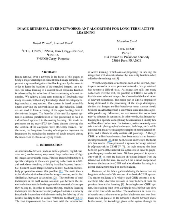 Pdf Image Retrieval Over Networks Ant Algorithm For Long Term Active Learning