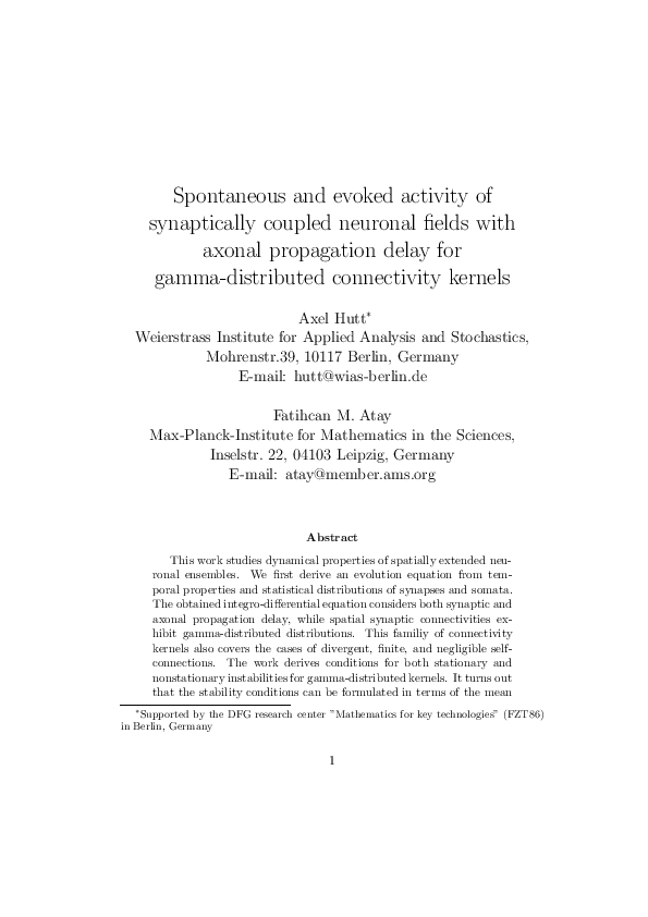 (PDF) Spontaneous and evoked activity of synaptically coupled neuronal fields with axonal ...