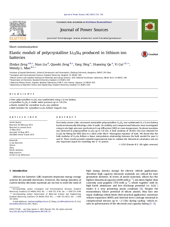 (PDF) Elastic moduli of polycrystalline Li15Si4 produced in lithium ion batteries