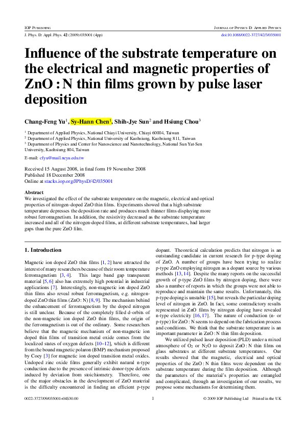 (PDF) Influence of substrate temperature on electrical and optical properties of p-type ...