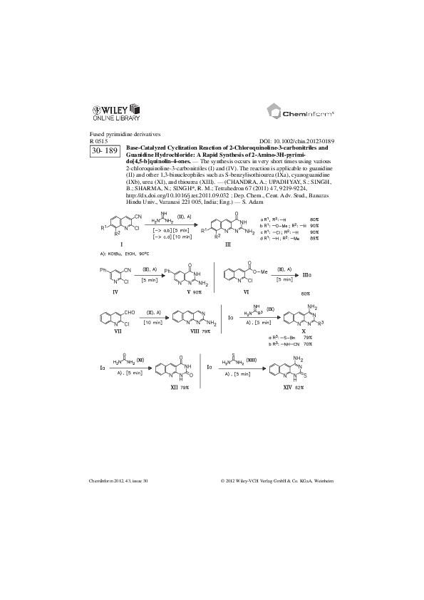 (PDF) ChemInform Abstract: Base-Catalyzed Cyclization Reaction of 2-Chloroquinoline-3 ...