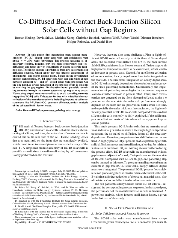 (PDF) Co-Diffused Back-Contact Back-Junction Silicon Solar Cells ...