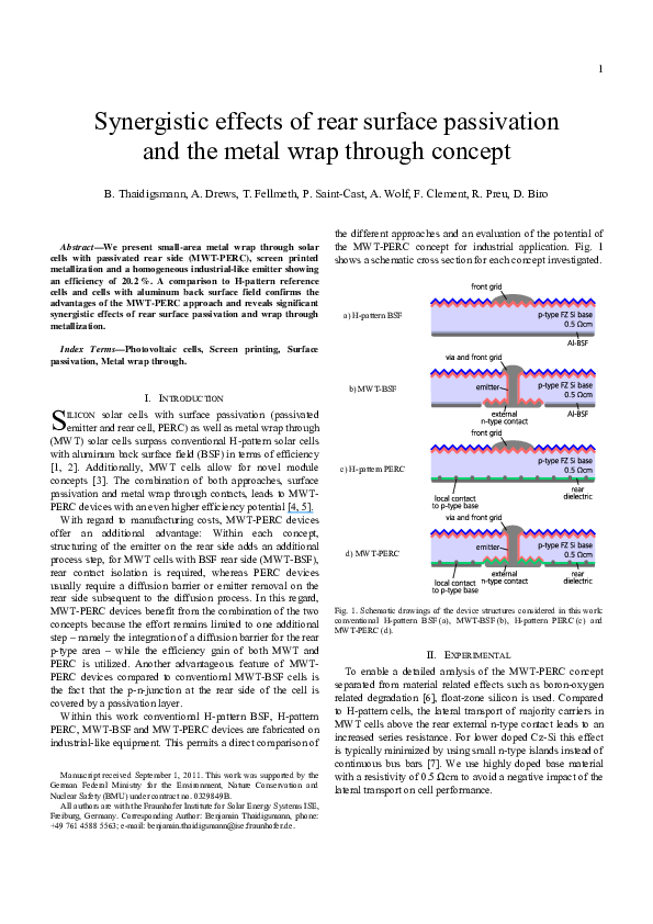 (PDF) Synergistic Effects of Rear-Surface Passivation and the Metal Wrap Through Concept