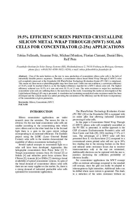 (PDF) 19.5% EFFICIENT SCREEN PRINTED CRYSTALLINE SILICON METAL WRAP ...