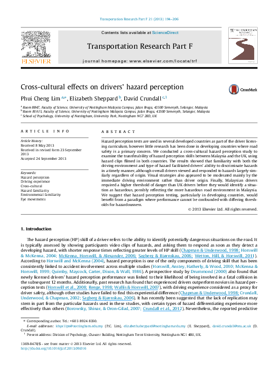 (PDF) A predictive hazard perception paradigm differentiates driving ...