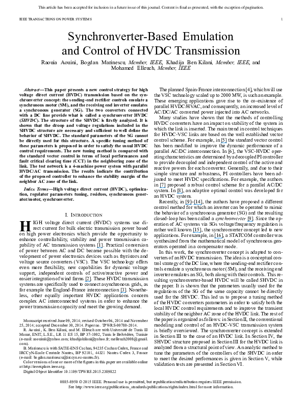 (PDF) Synchronverter-Based Emulation and Control of HVDC Transmission