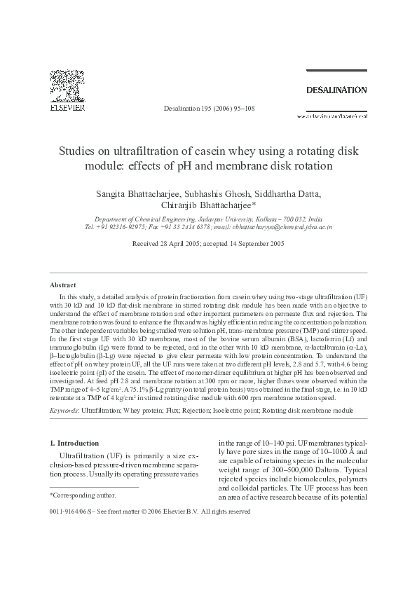 (PDF) Separation of whey by membrane distillation | Юрій Змієвський ...