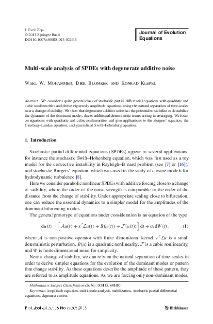Pdf Multi Scale Analysis Of Spdes With Degenerate Additive Noise