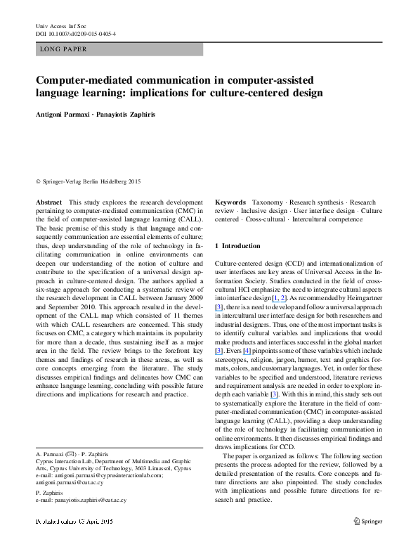 (PDF) Computer-mediated communication in computer-assisted language learning: implications for ...