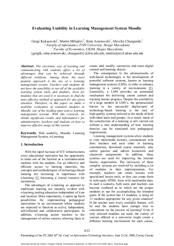 (PDF) Evaluating usability in learning management system moodle
