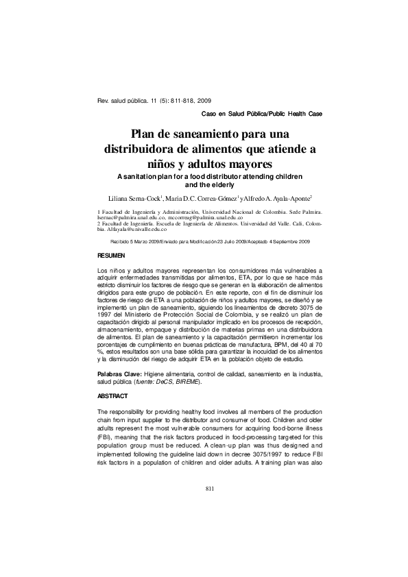 (PDF) [A sanitation plan for a food distributor attending children and ...