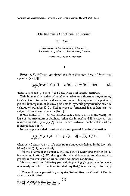 (PDF) On Bellman's functional equation
