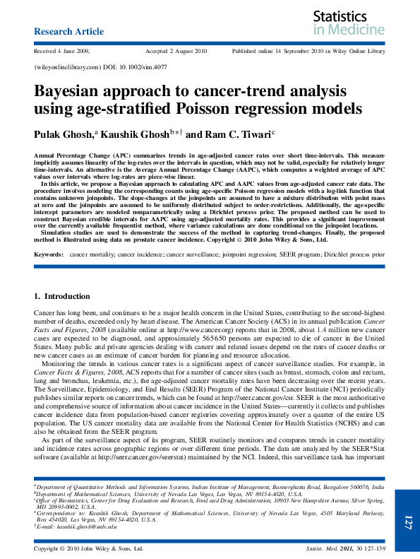 (PDF) Bayesian approach to cancer-trend analysis using age-stratified Poisson regression models