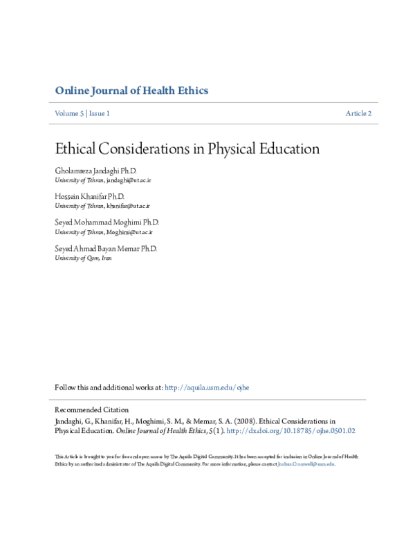 (PDF) Ethical Considerations in Physical Education