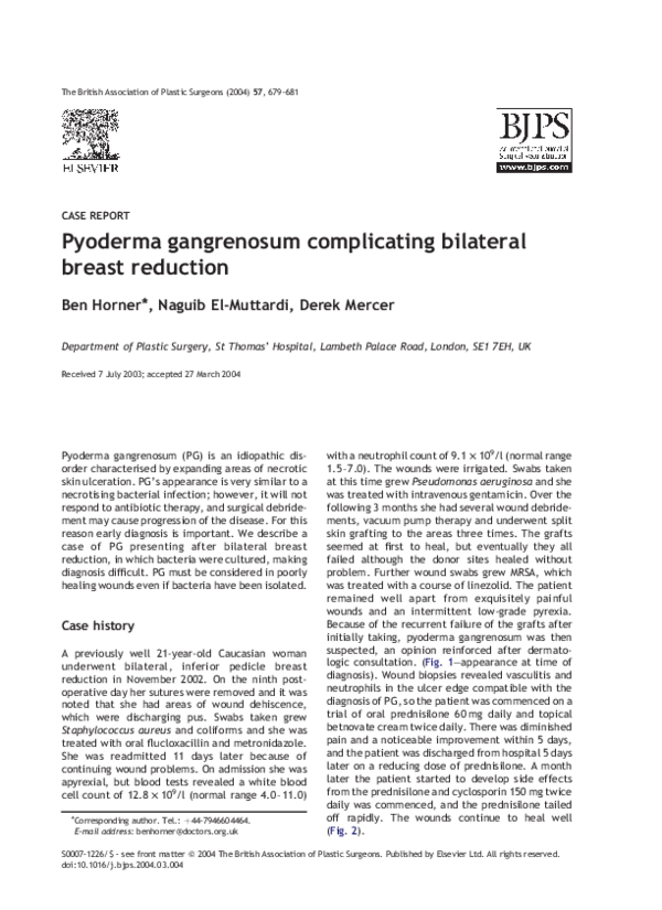 (PDF) Pyoderma gangrenosum complicating bilateral breast reduction | N ...