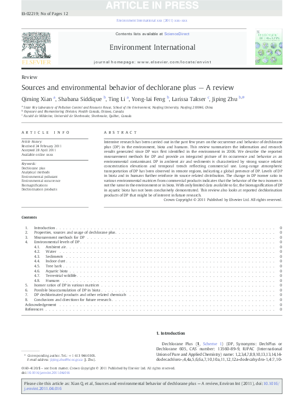(PDF) Sources and environmental behavior of dechlorane plus — A review