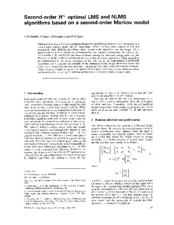 Pdf Second Order H ∞ Optimal Lms And Nlms Algorithms Based On A Second Order Markov Model