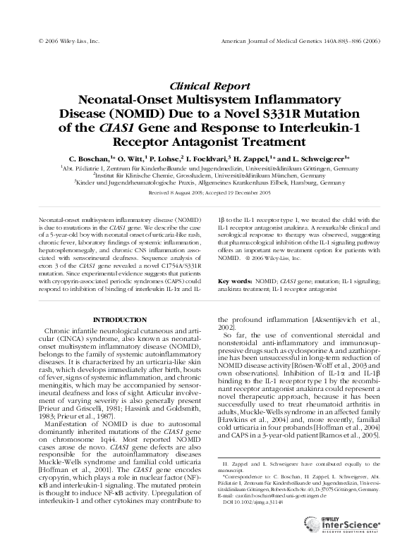 (PDF) Neonatal-onset multisystem inflammatory disease (NOMID) due to a ...