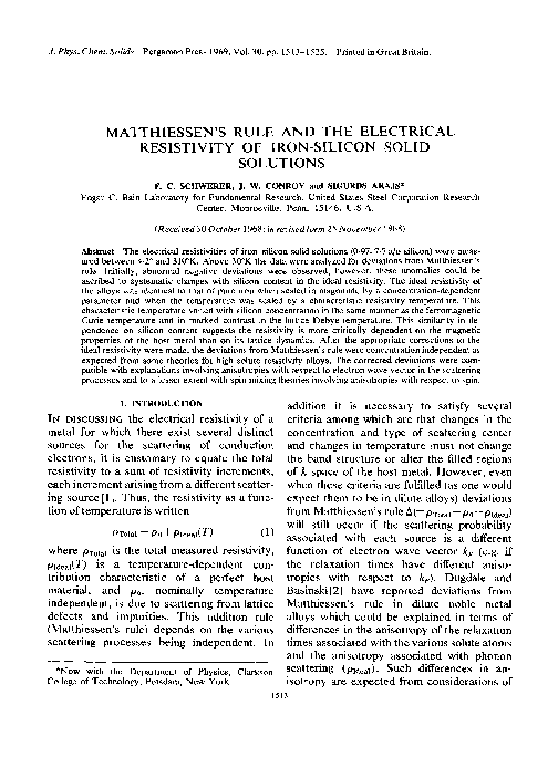 (PDF) Matthiessen's rule and the electrical resistivity of iron-silicon ...