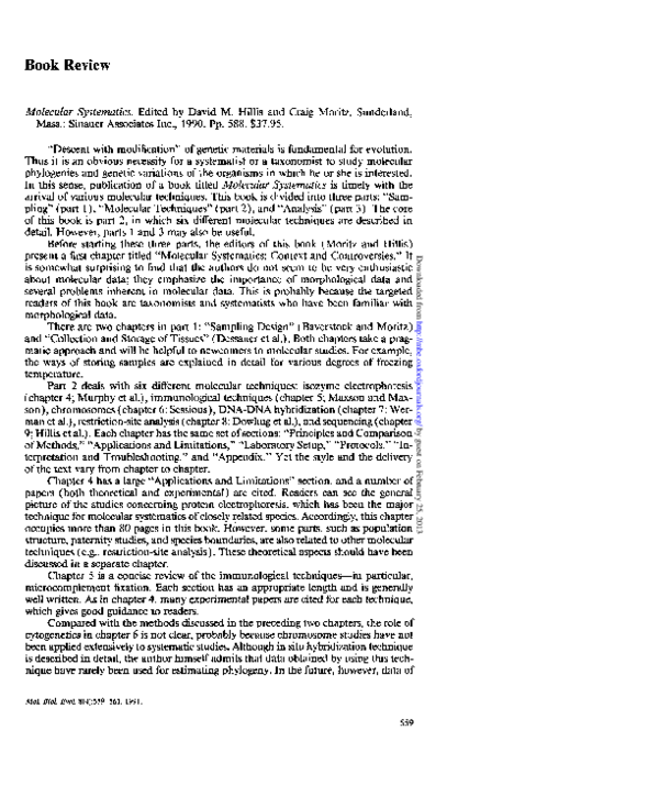 (PDF) Molecular systematics / edited by David M. Hillis, Craig Moritz