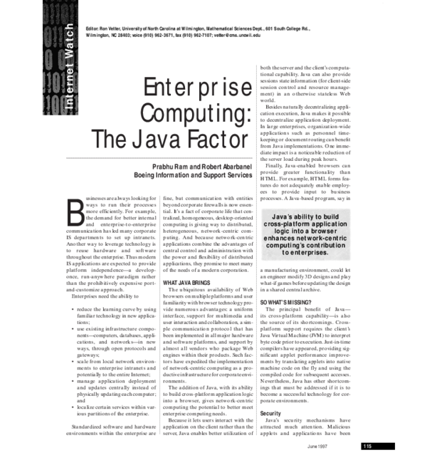 (PDF) Enterprise computing: the Java factor