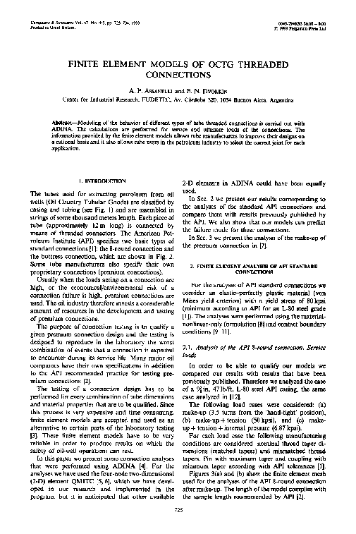Pdf Finite Element Models Of Octg Threaded Connections