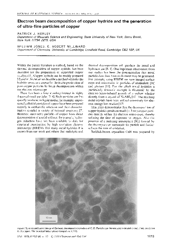 (PDF) Electron beam decomposition of copper hydride and the generation ...