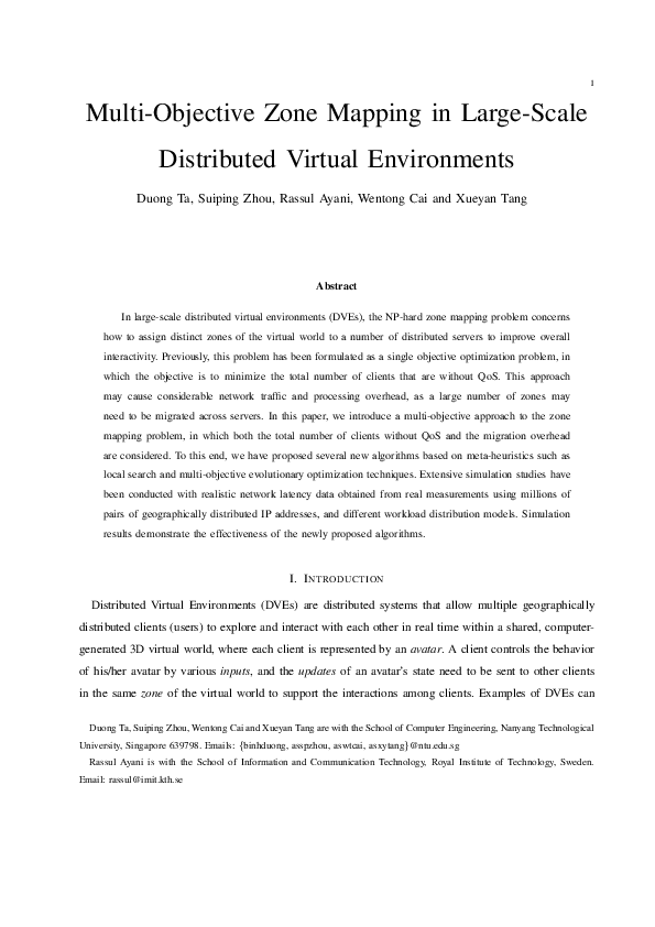 (PDF) Multi-objective zone mapping in large-scale distributed virtual environments