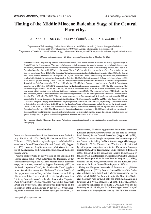 (PDF) Timing of the Middle Miocene Badenian Stage of the Central Paratethys