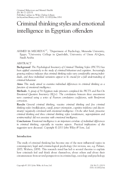 (PDF) Criminal thinking styles and emotional intelligence in Egyptian ...