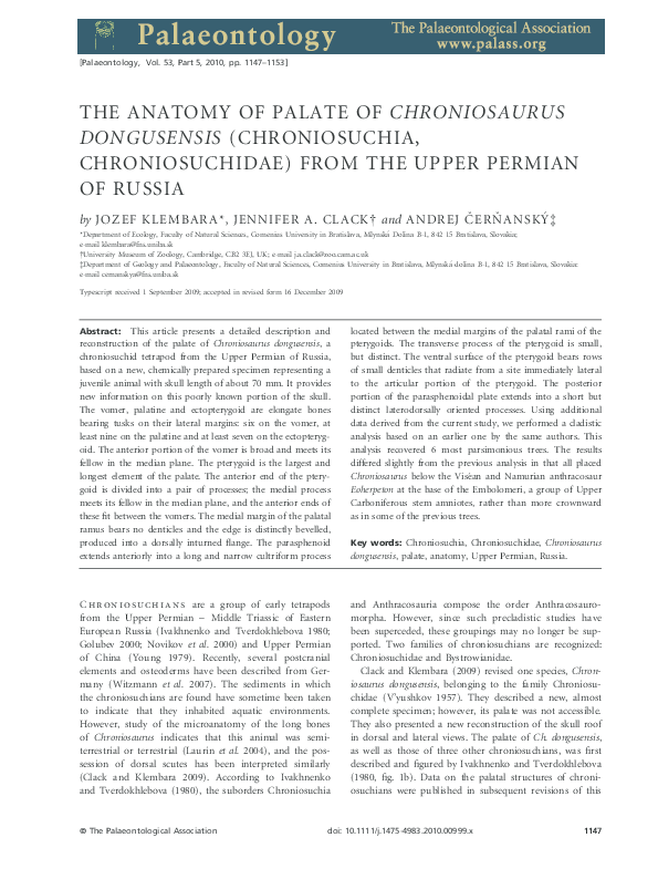 (PDF) The anatomy of palate of Chroniosaurus dongusensis (Chroniosuchia ...