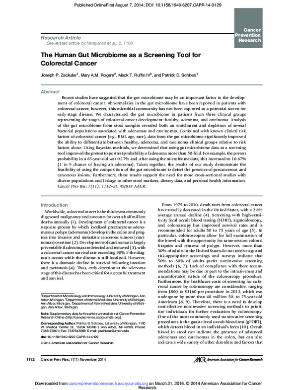 (PDF) The Human Gut Microbiome as a Screening Tool for Colorectal ...